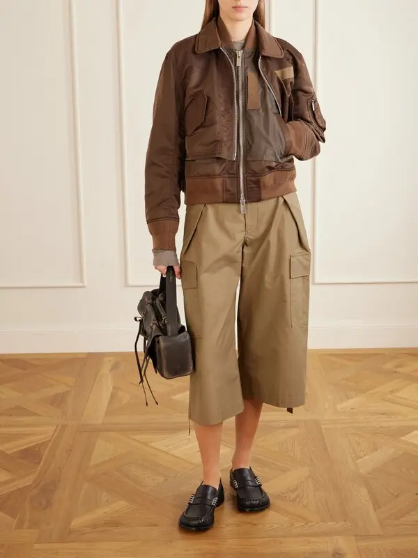 Sacai Cropped Padded Shell Bomber Jacket - Brown