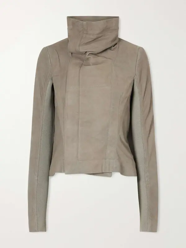 Rick Owens Virgin Wool-trimmed Suede Biker Jacket - Gray