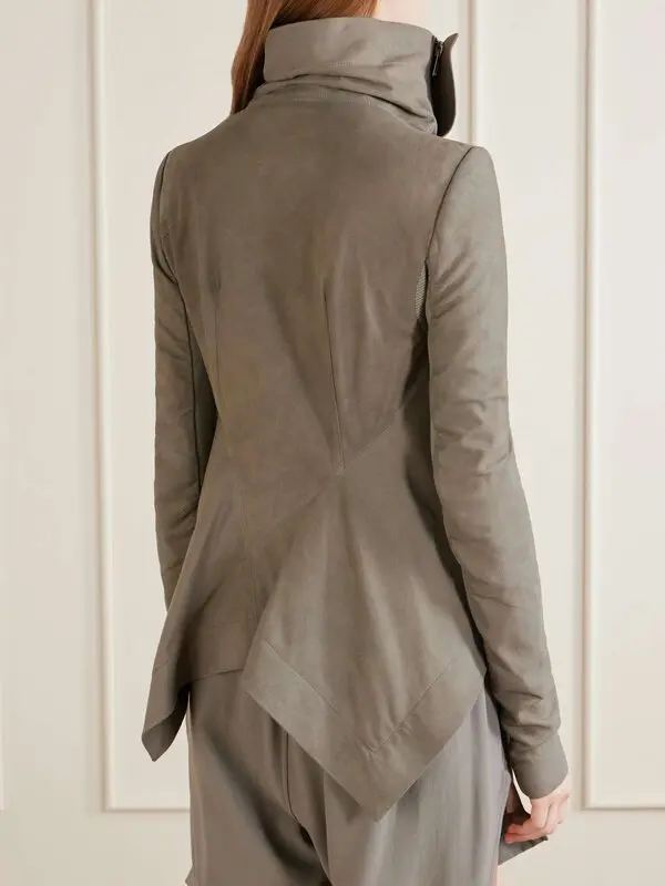 Rick Owens Virgin Wool-trimmed Suede Biker Jacket