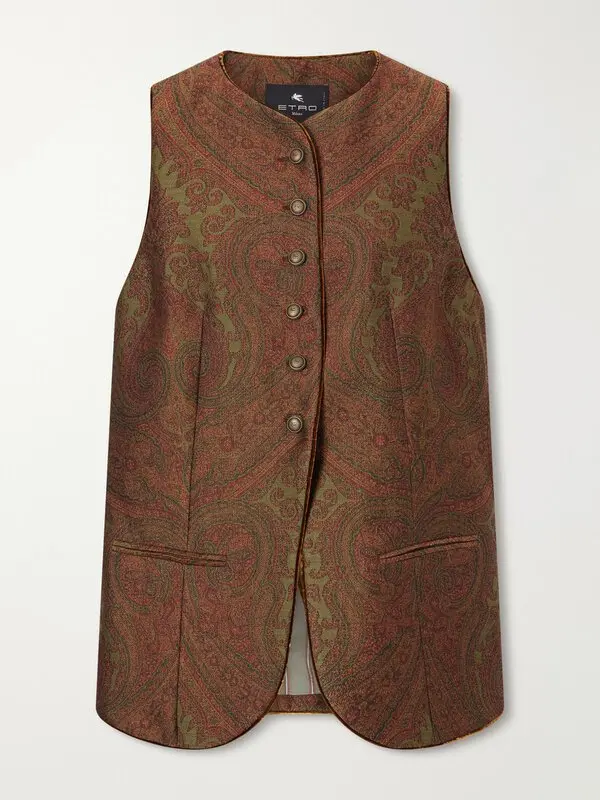 Etro Paisley Jacquard Crepe Vest - Green
