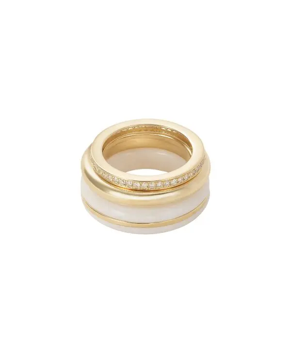 BY PARIAH Set Of Three 14-karat Recycled Gold, Diamond, And Agate Rings - White