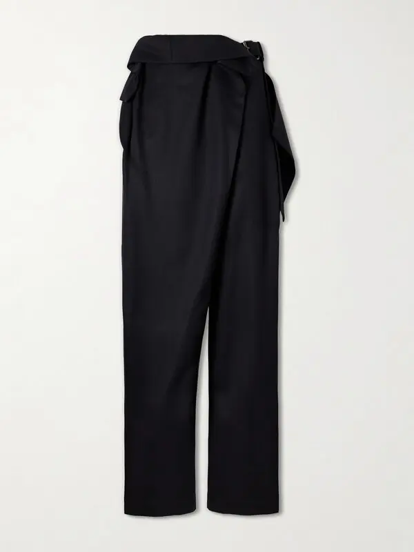 JW Anderson Ruffled Belted Wool Wide-leg Pants - Black