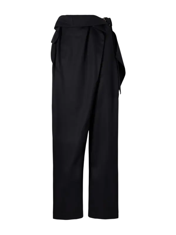 JW Anderson Ruffled Belted Wool Wide-leg Pants - Black