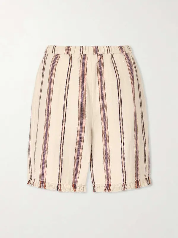 Alix Of Bohemia Frayed Striped Cotton And Linen-blend Shorts - Beige