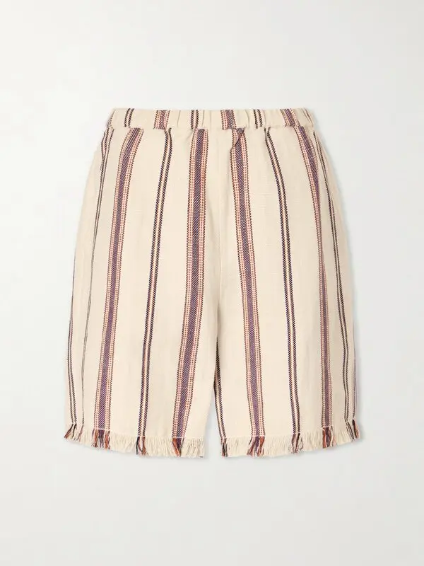 Alix Of Bohemia Frayed Striped Cotton And Linen-blend Shorts - Neutrals