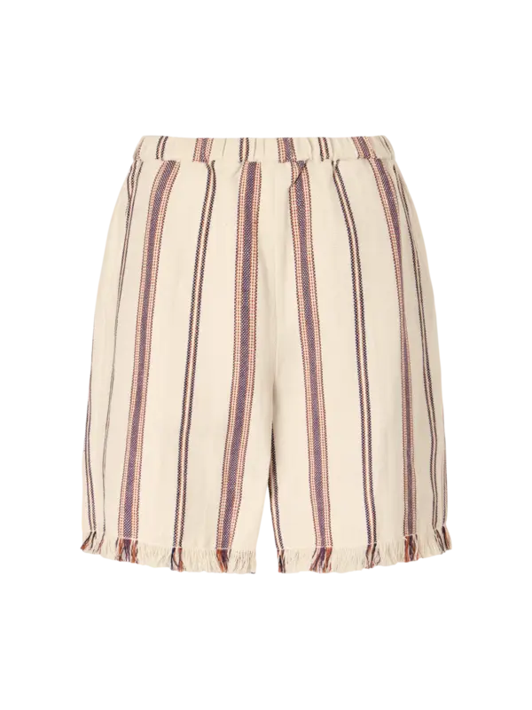 Alix Of Bohemia Tillie Bark Striped Cotton And Linen-blend Shorts With Frayed Hems - Neutrals