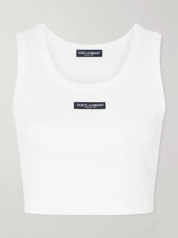 Dolce & Gabbana Cropped Appliquéd Ribbed Cotton-jersey Tank - White