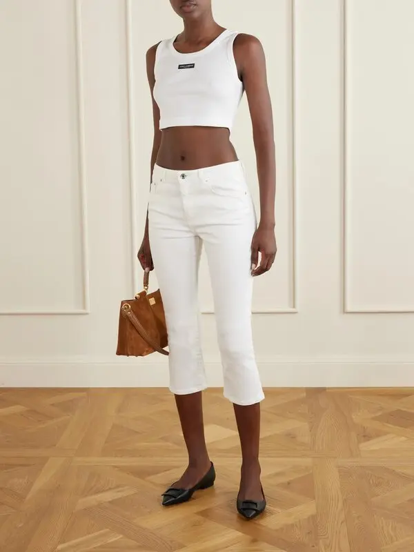 Dolce & Gabbana Ribbed Cotton-jersey Cropped Tank With Appliqu