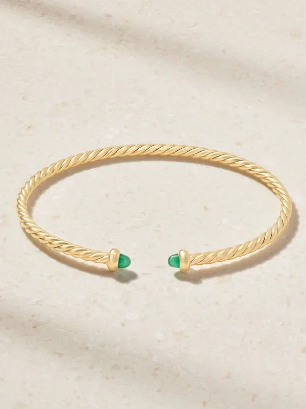 David Yurman Micro Cablespira Flex 18-karat Emerald Bangle - Gold