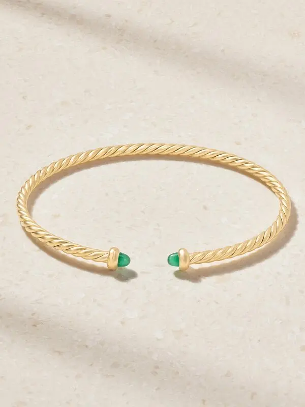 David Yurman 18k Cable Spira Flex Emerald Bangle - Gold