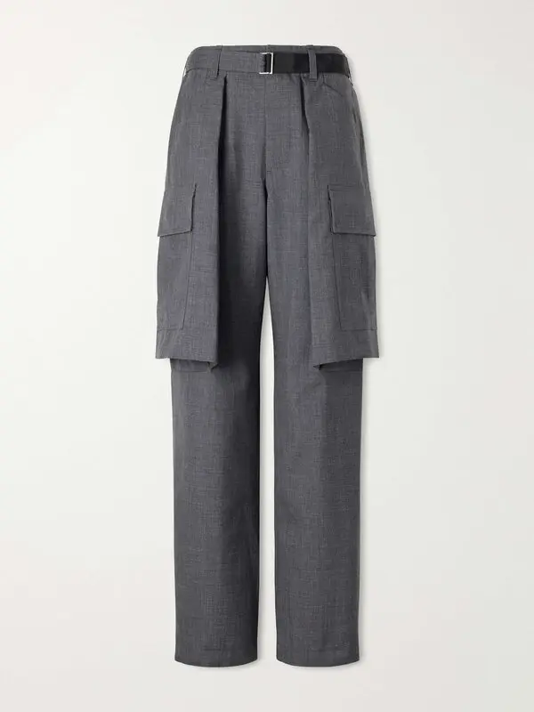 Sacai Pleated Belted Twill Wide-leg Pants