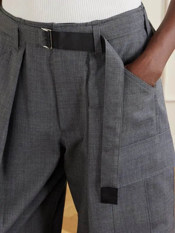 Sacai Pleated Belted Twill Wide-leg Pants