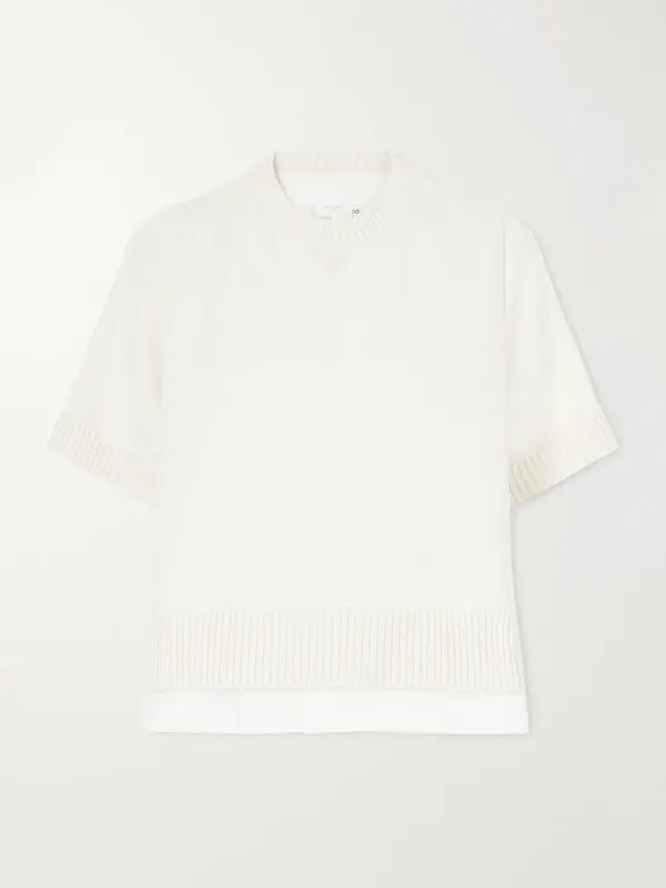 Sacai Layered Cotton And Cashmere-blend T-shirt - Neutrals