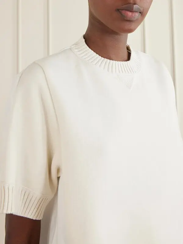 Sacai Layered Cotton And Cashmere-blend T-shirt With Shell Trim