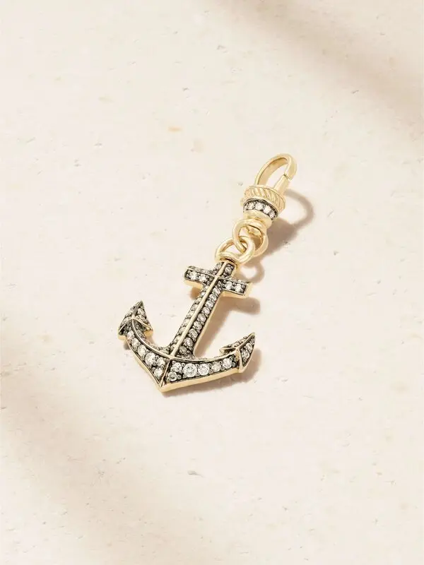 LUCY DELIUS Anchor 14-karat Rhodium-plated Diamond Pendant - Gold