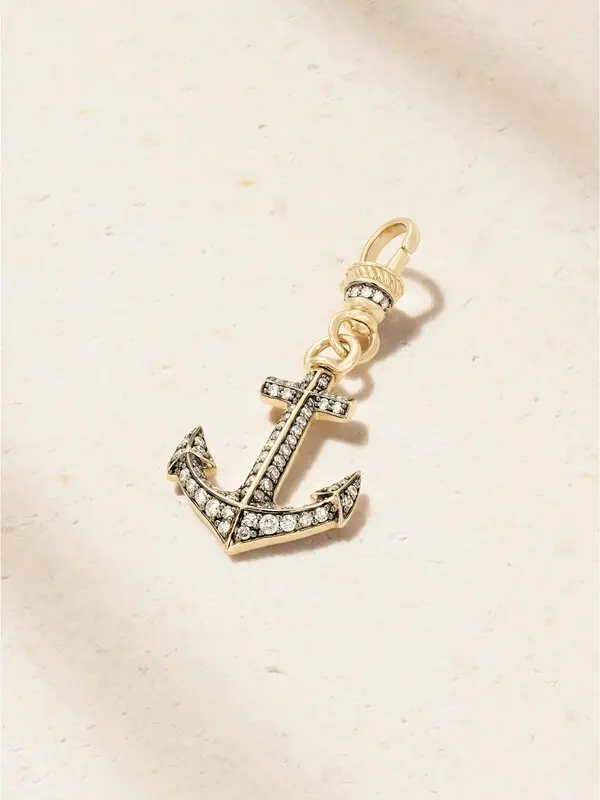 LUCY DELIUS Anchor 14-karat Rhodium-plated Diamond Pendant - Gold