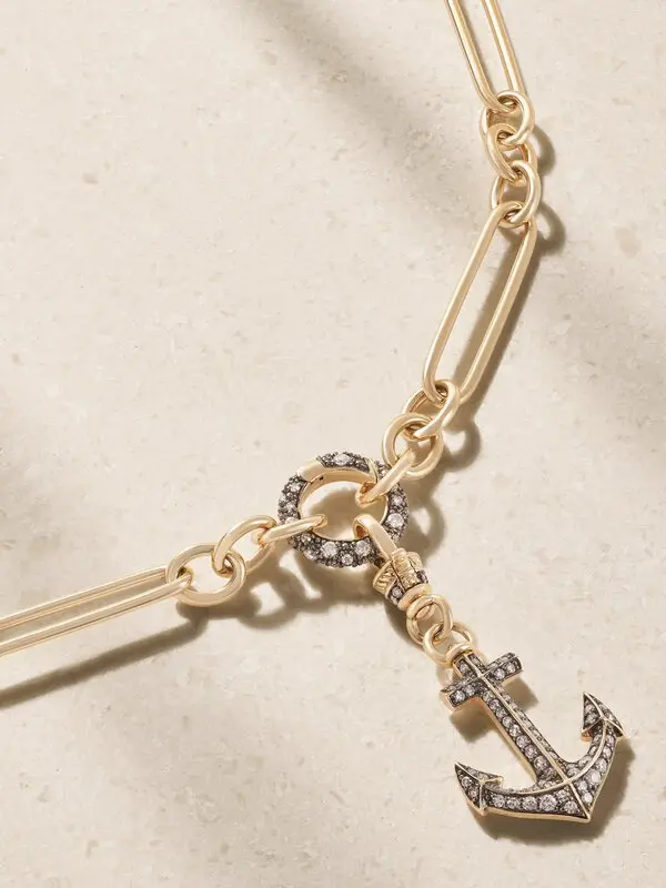 LUCY DELIUS 14 Karat Rhodium-plated Diamond Anchor Pendant - Gold
