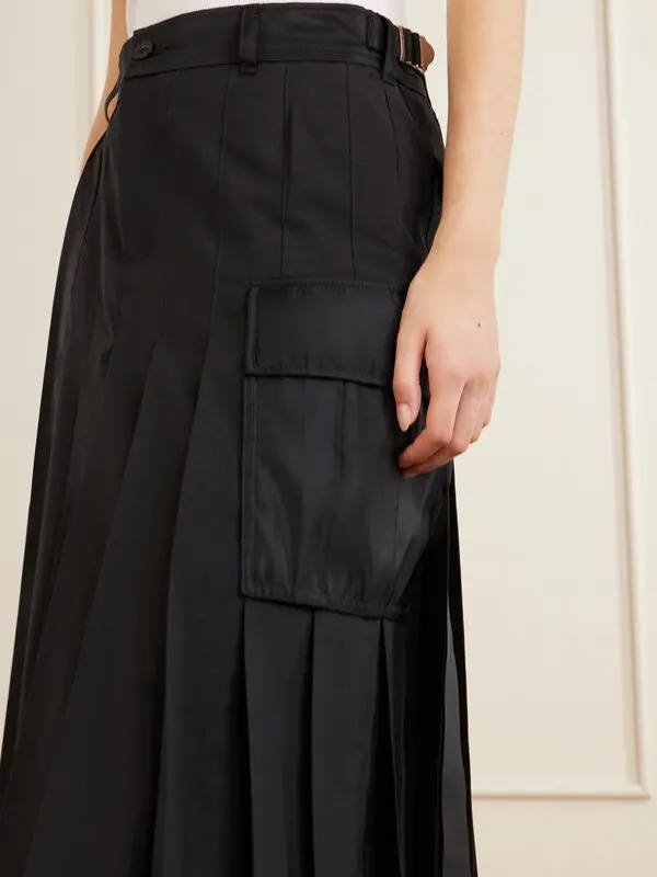 Sacai Pleated Twill And Shell Midi Skirt