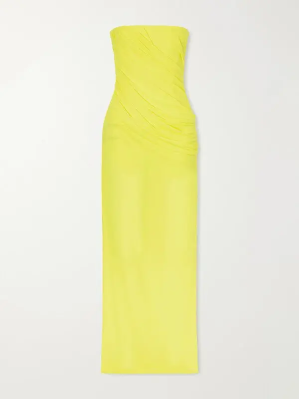 Alex Perry Draped Mesh Midi Dress - Yellow