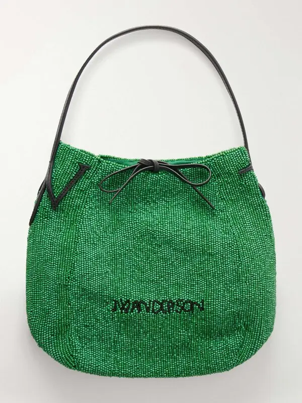 JW Anderson Bead-embellished Leather-trimmed Canvas Tote - Emerald