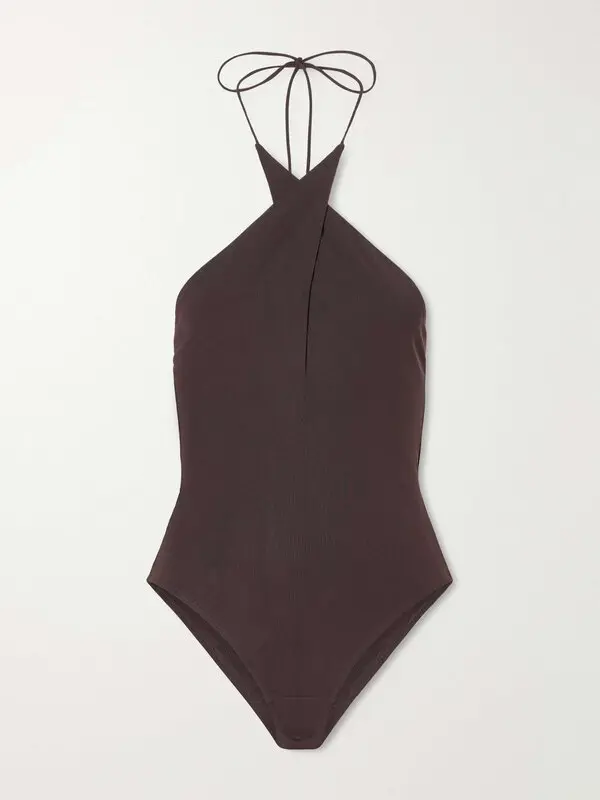Alex Perry Halterneck Backless Stretch-mesh Bodysuit - Brown