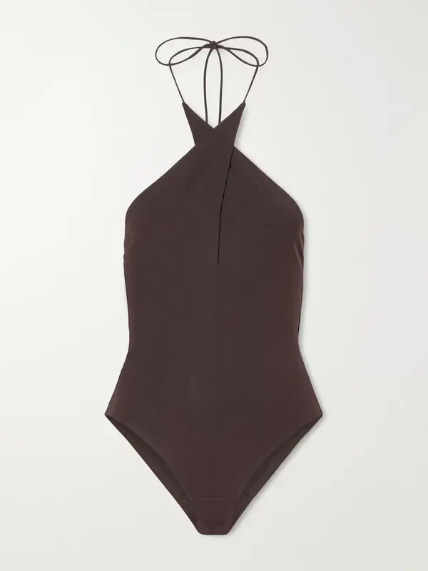 Alex Perry Halterneck Backless Stretch-mesh Bodysuit - Brown