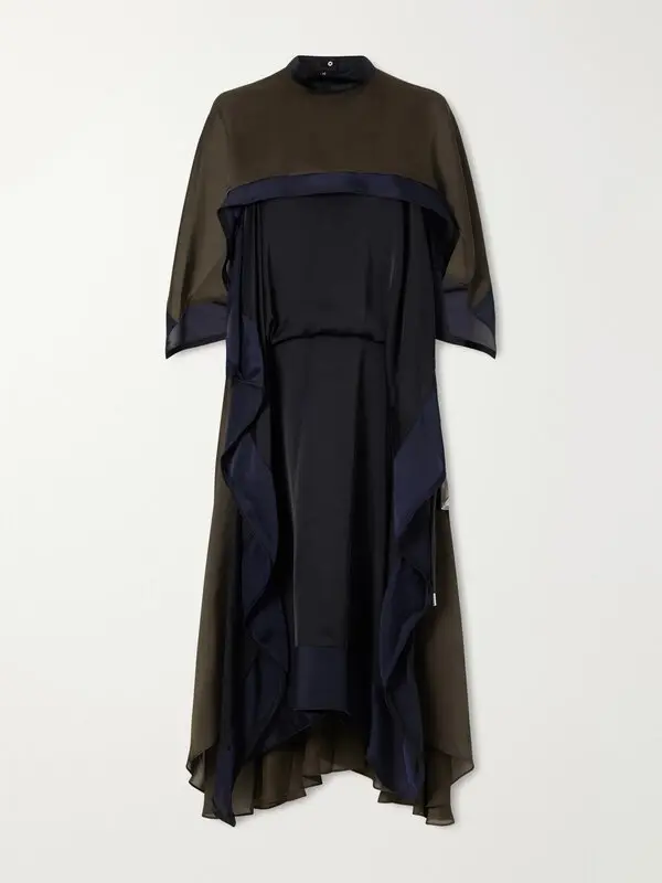 Sacai Satin And Chiffon Midi Dress - Multi