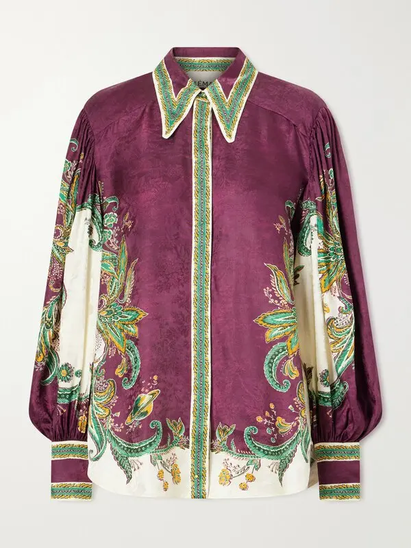 ALEMAIS Ruthie Floral-print Satin-jacquard Shirt - Purple