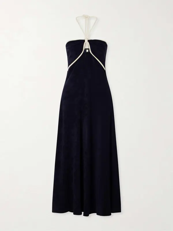 Johanna Ortiz Gleymoon Cut-out Cotton-terry Halterneck Maxi Dress - Navy