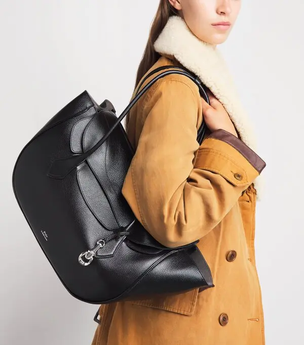 Polo Ralph Lauren Large Leather Shoulder Bag - Black