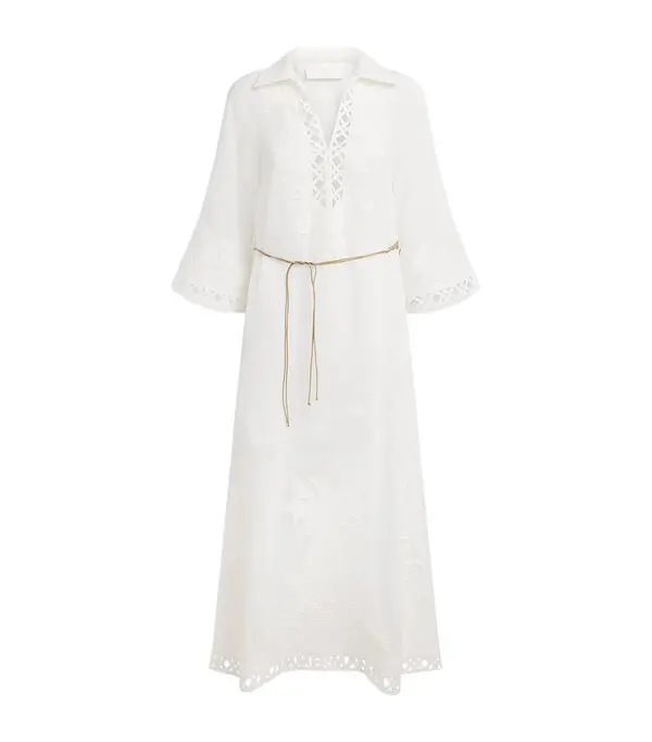 Zimmermann Ramie Embroidered Indra Midi Dress - Ivory