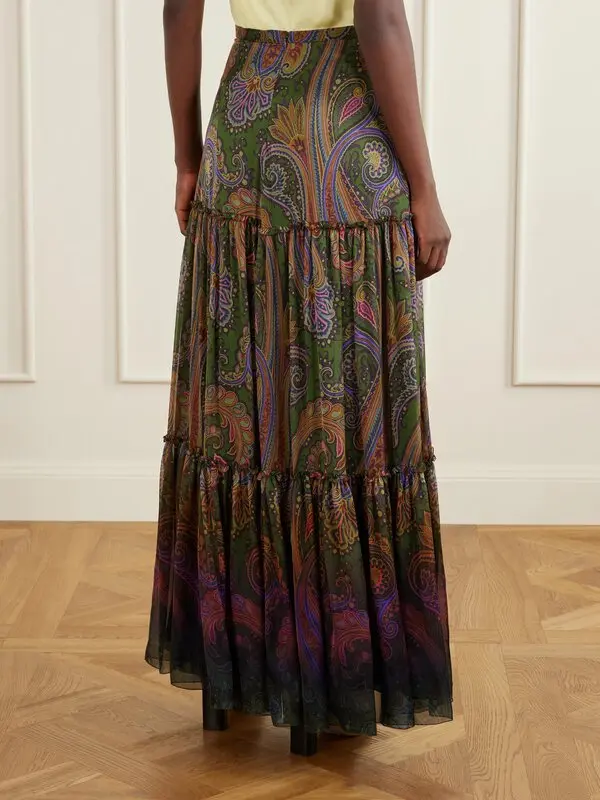 Etro Printed Silk Maxi Skirt - Green