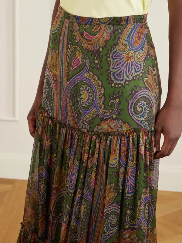 Etro Printed Silk Maxi Skirt - Green