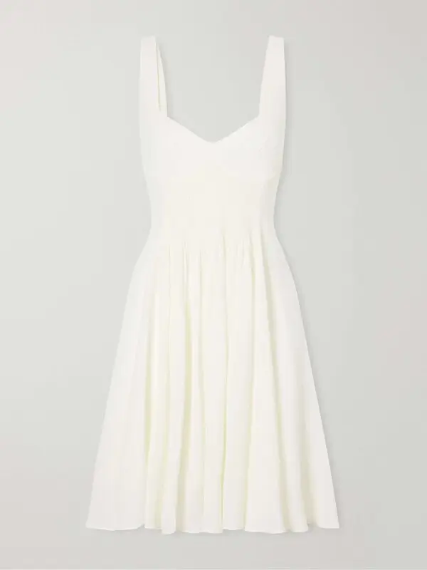 JW Anderson Pleated Gathered Crepon Mini Dress - Ivory