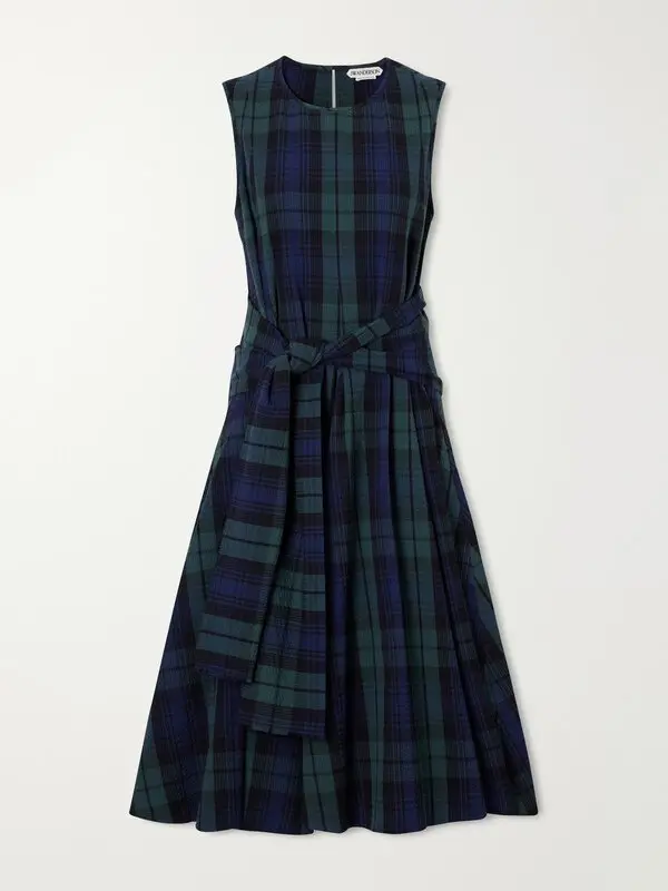 JW Anderson Checked Cotton-cloqué Mini Dress - Green