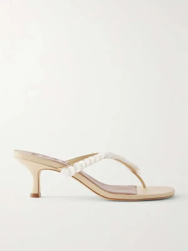 Staud Freja 60 Paillette-embellished Leather Thong Sandals - Cream