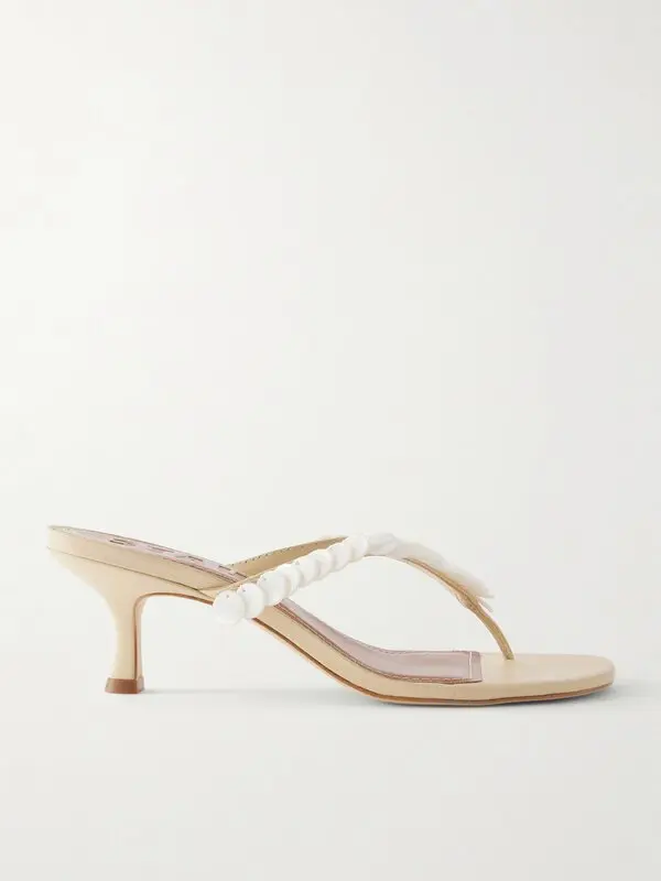 Staud Freja 60 Embellished Leather Thong Sandals - Neutrals