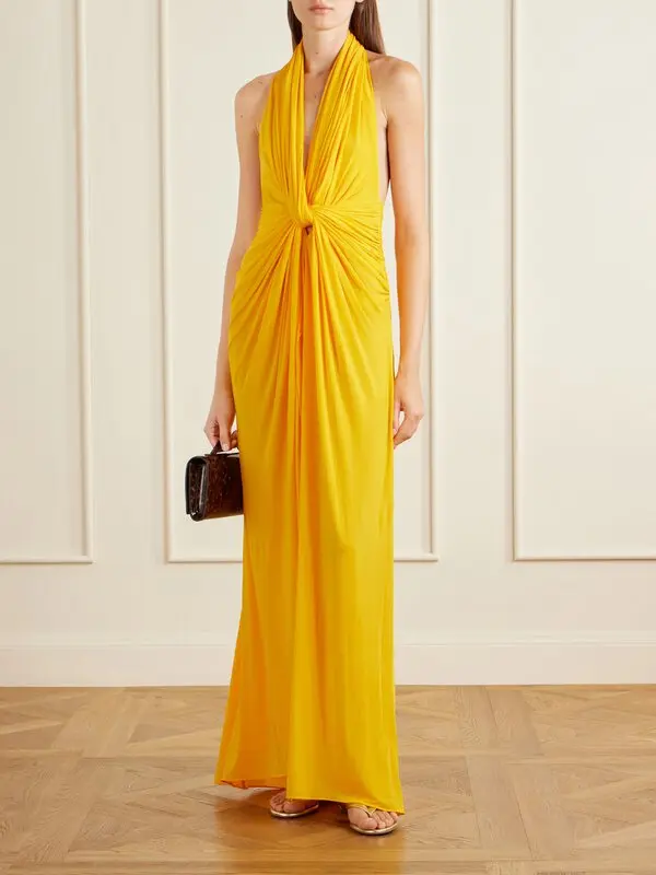 Alex Perry Halterneck Ruched Jersey Gown