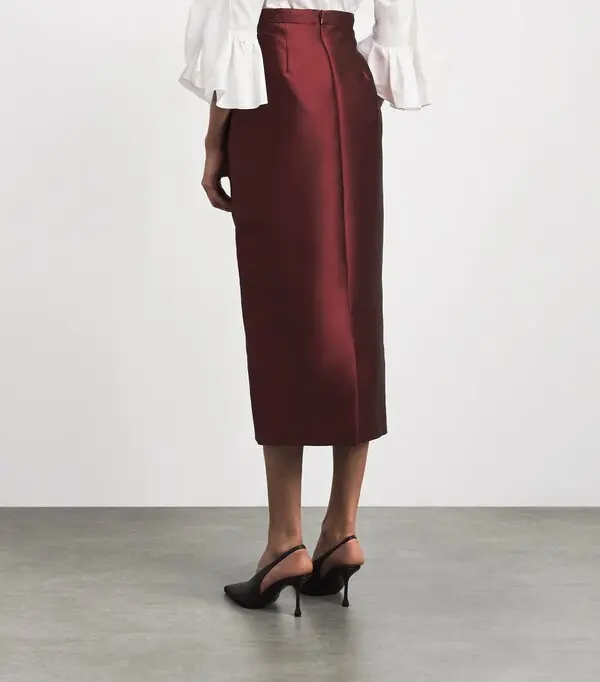 Erdem Embroidered Mikado Midi Pencil Skirt