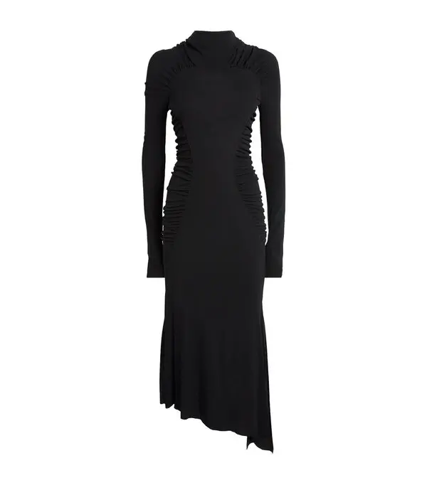 Victoria Beckham Long-sleeve Gathered Midi Dress - Black