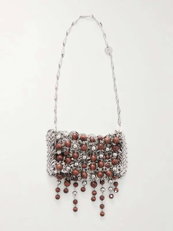 Rabanne 1969 Nano Fringed Beaded Chainmail Shoulder Bag - Silver