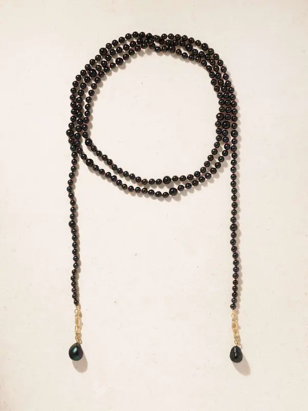 LUCY DELIUS 14-karat Gold, Pearl And Diamond Beaded Necklace - Black