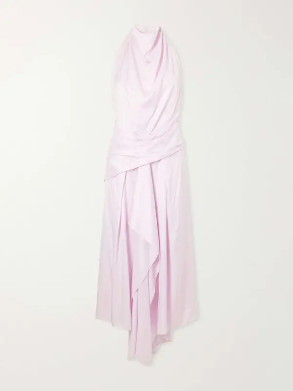 Brandon Maxwell Marin Satin Halterneck Midi Dress