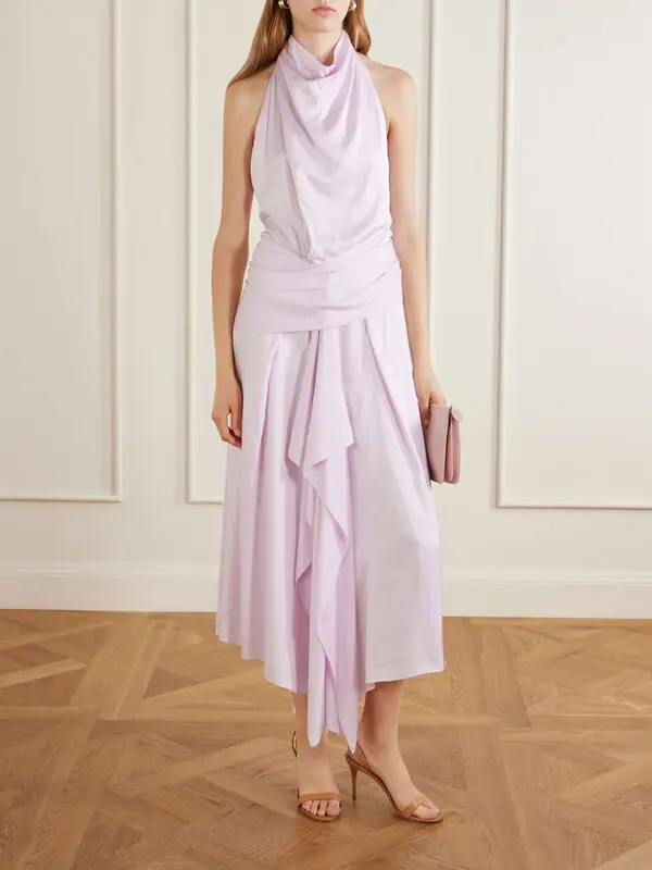 Brandon Maxwell Marin Satin Halterneck Midi Dress