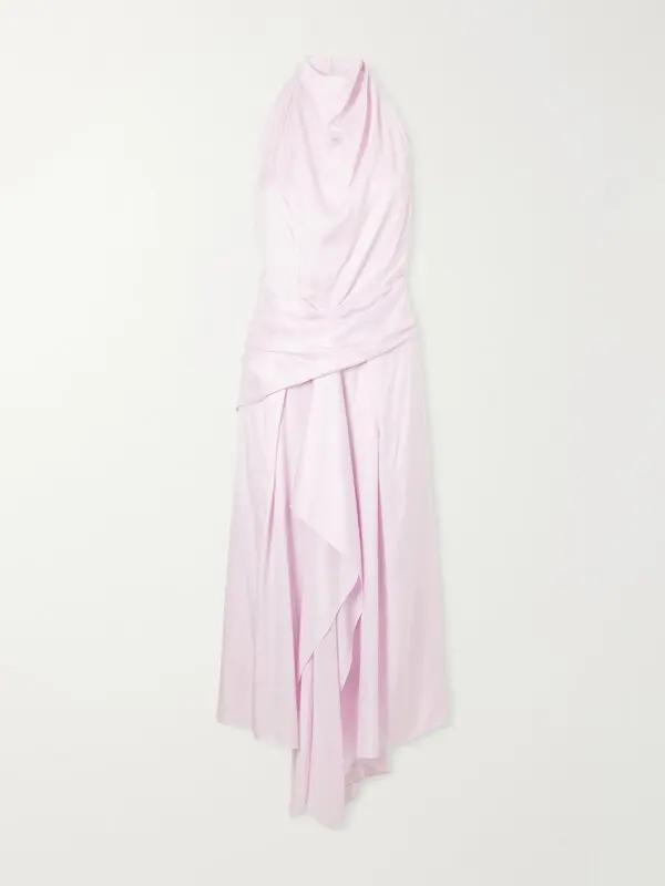 Brandon Maxwell Satin Halterneck Midi Dress - Pink