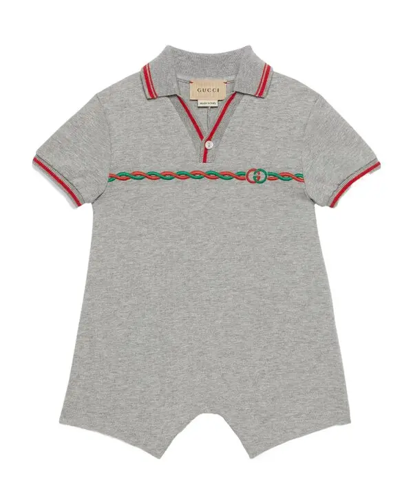 Gucci Jersey-knit Cotton Romper With G Torch Embroidery - Gray