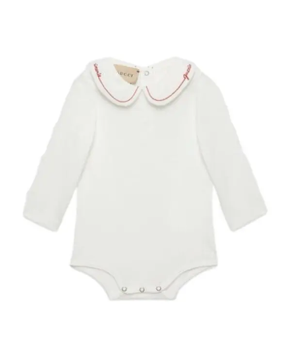 Gucci Logo Embroidered Cotton Jersey Bodysuit - White