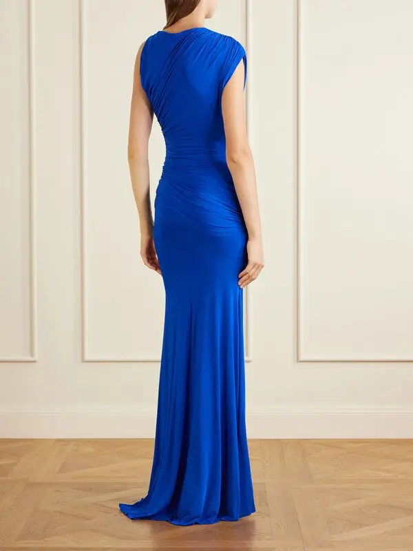 Alex Perry Asymmetric Gathered Stretch-jersey Gown