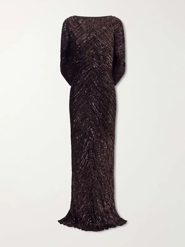 Jenny Packham Sakari Cape-effect Embellished Tulle Gown - Bronze