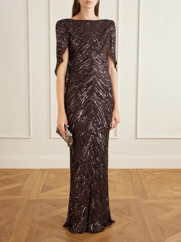 Jenny Packham Sakari Embellished Tulle Gown With Cape Effect